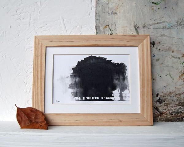 Inkspill oak trees - original ink sketch - Folksy