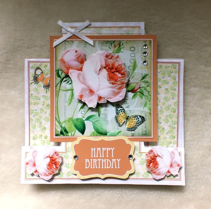 Dainty Handmade Roses Birthday Card - Folksy