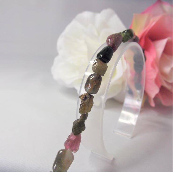 Tourmaline rough and polished gemstone mix brac... - Folksy