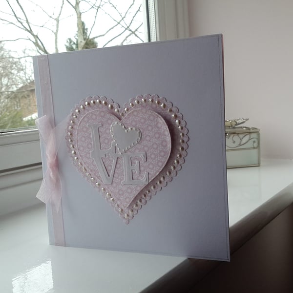 Pink pearl love card - Folksy