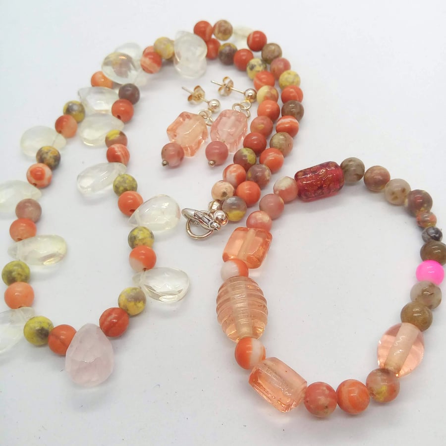 Spider Jasper Glass Bead & Clear Crystal J... - Folksy