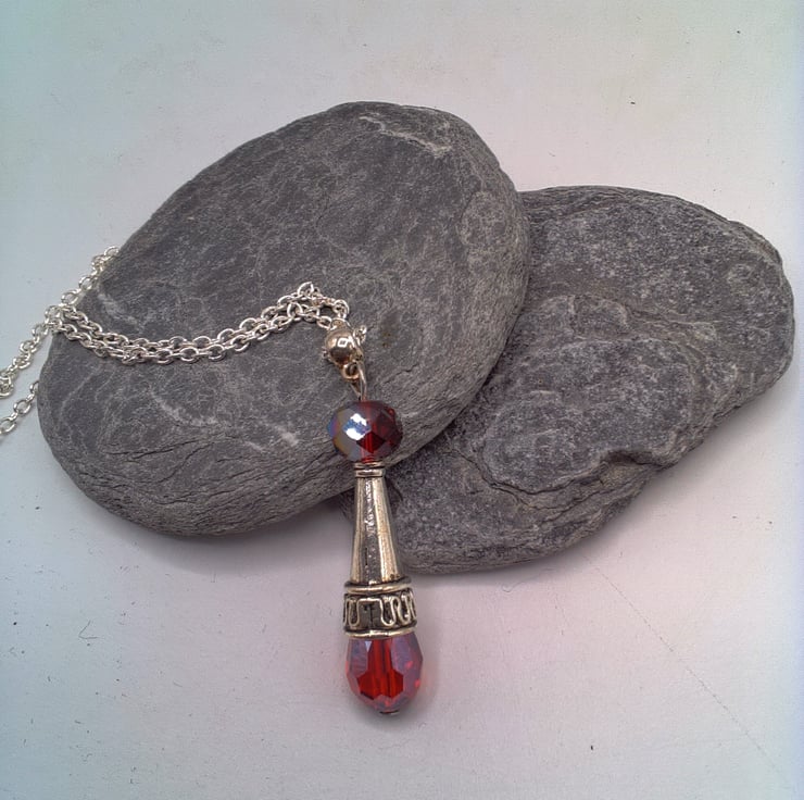 Red Crystal and Silver Cone Pendant on a Silver... - Folksy