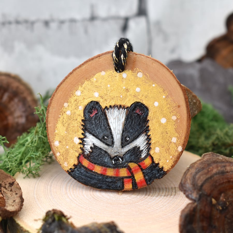Badger tree decoration. Pyrography hanging wood... - Folksy