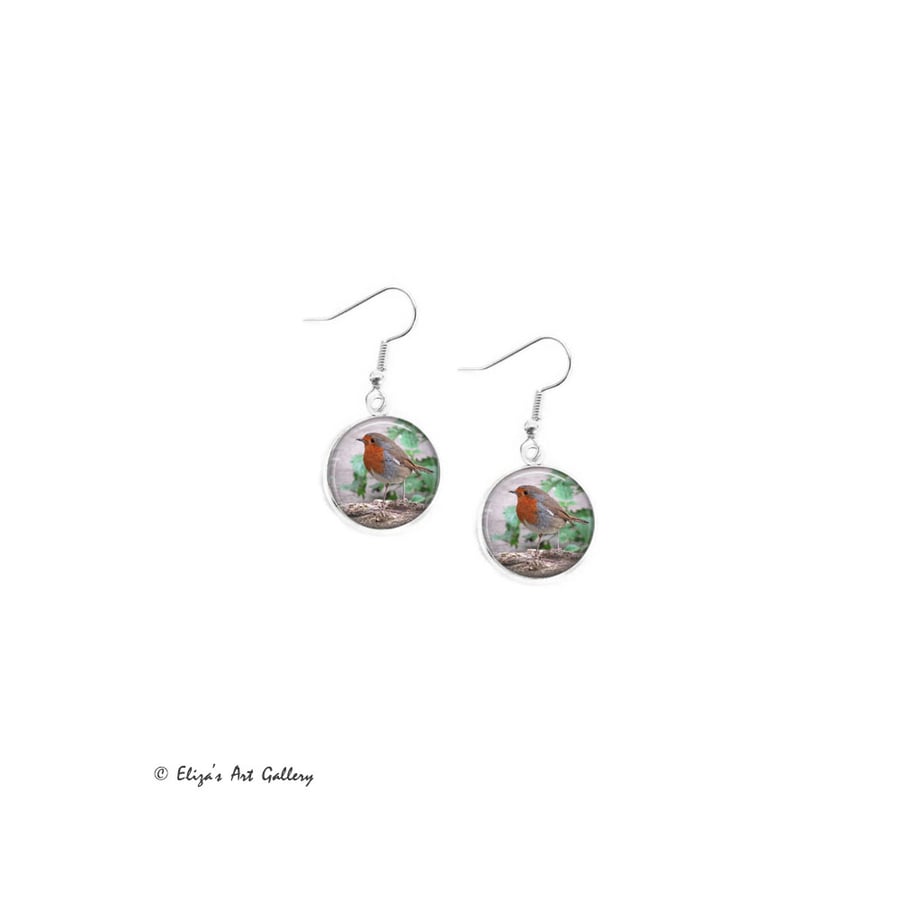 Silver Plated Robin Bird 16mm Earrings - Folksy