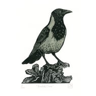 Hooded Crow two-colour linocut print - Folksy