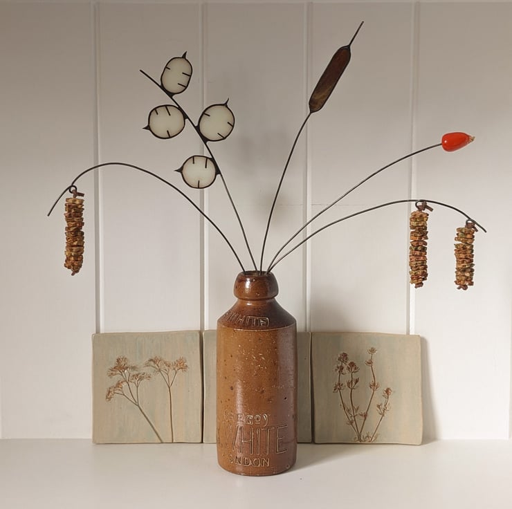 Ceramic catkins on stem, everlasting sculptural... - Folksy