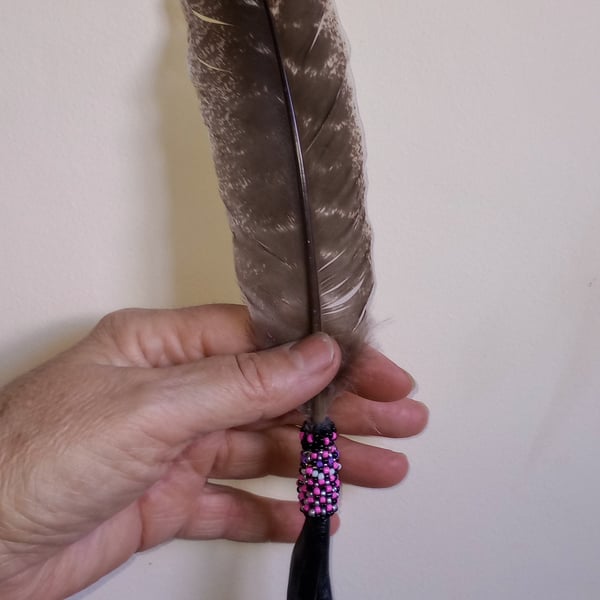 Beaded Prayer smudging feather wild Turkey spir... - Folksy