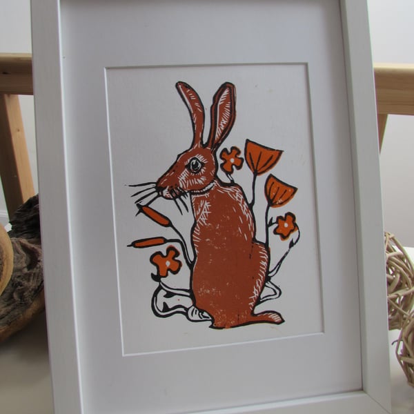 Original 'Hare in Briar' linoprint home & ... - Folksy
