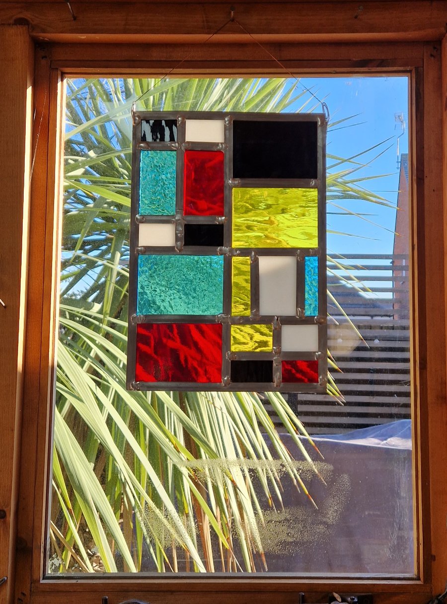 Glass Suncatcher Panel - Mondrian Inspired. Ha... - Folksy