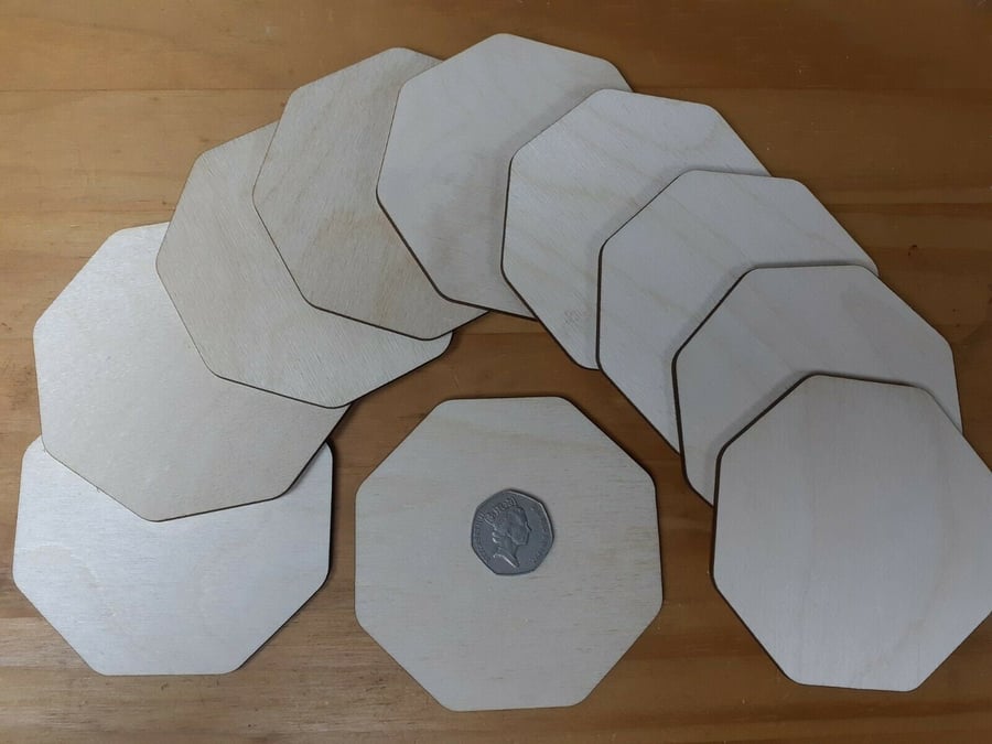 Wood octagon shape coasters plain wood craft bl... - Folksy