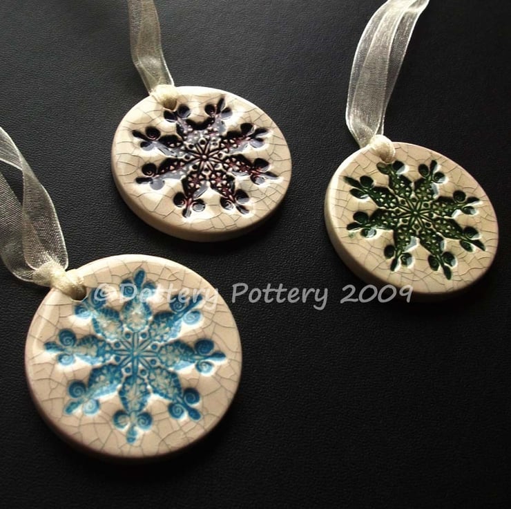 mixed colour set of crackle ceramic snowflake d... - Folksy