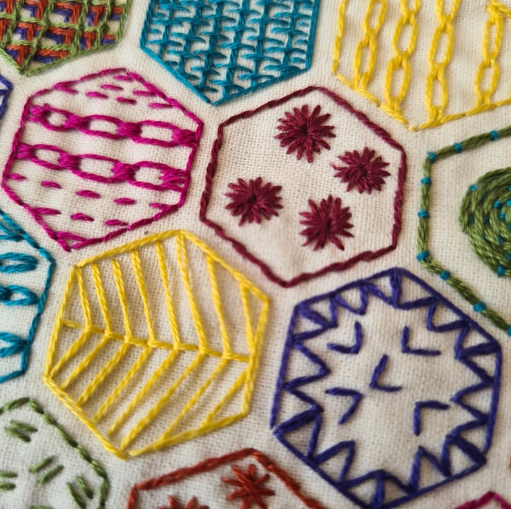Hexagon Sampler to learn 20 hand embroidery sti... - Folksy