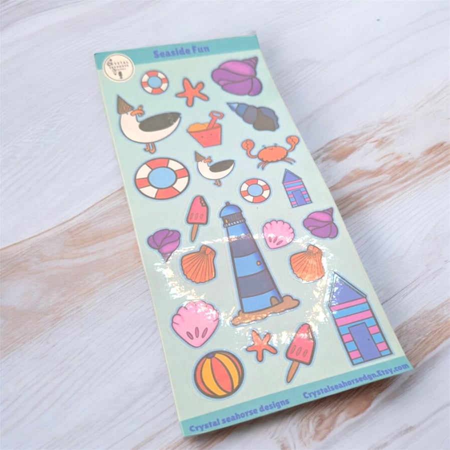 seaside sticker sheet, original art glossy stic... - Folksy