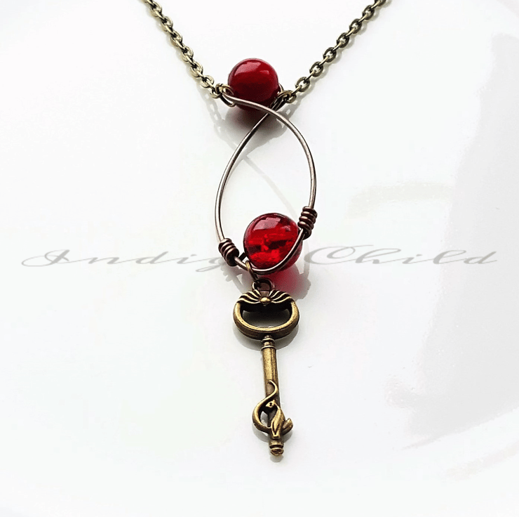 Necklace Bronze Memory Wire Key Pendant And Cha... - Folksy