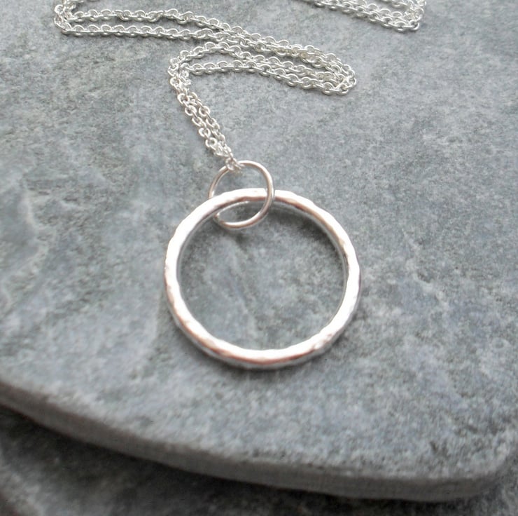 Sterling Silver Circle Pendant With Sterling Si... - Folksy