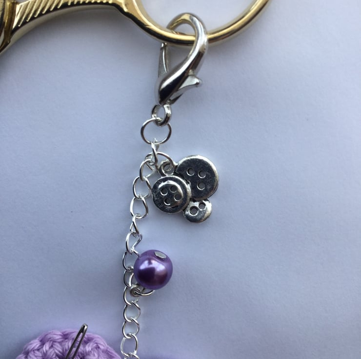 Scissor Keeper Fob with Crochet Heart in Lilac - Folksy