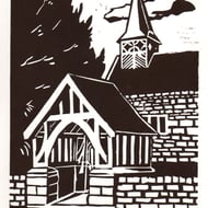 Church original linocut - Folksy