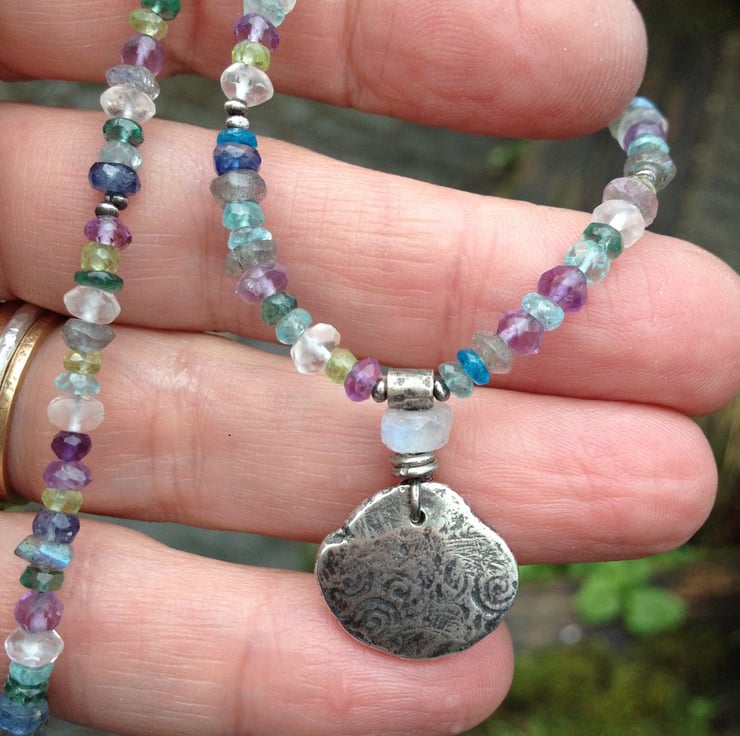 silver and semi-precious stone Relic necklace - Folksy