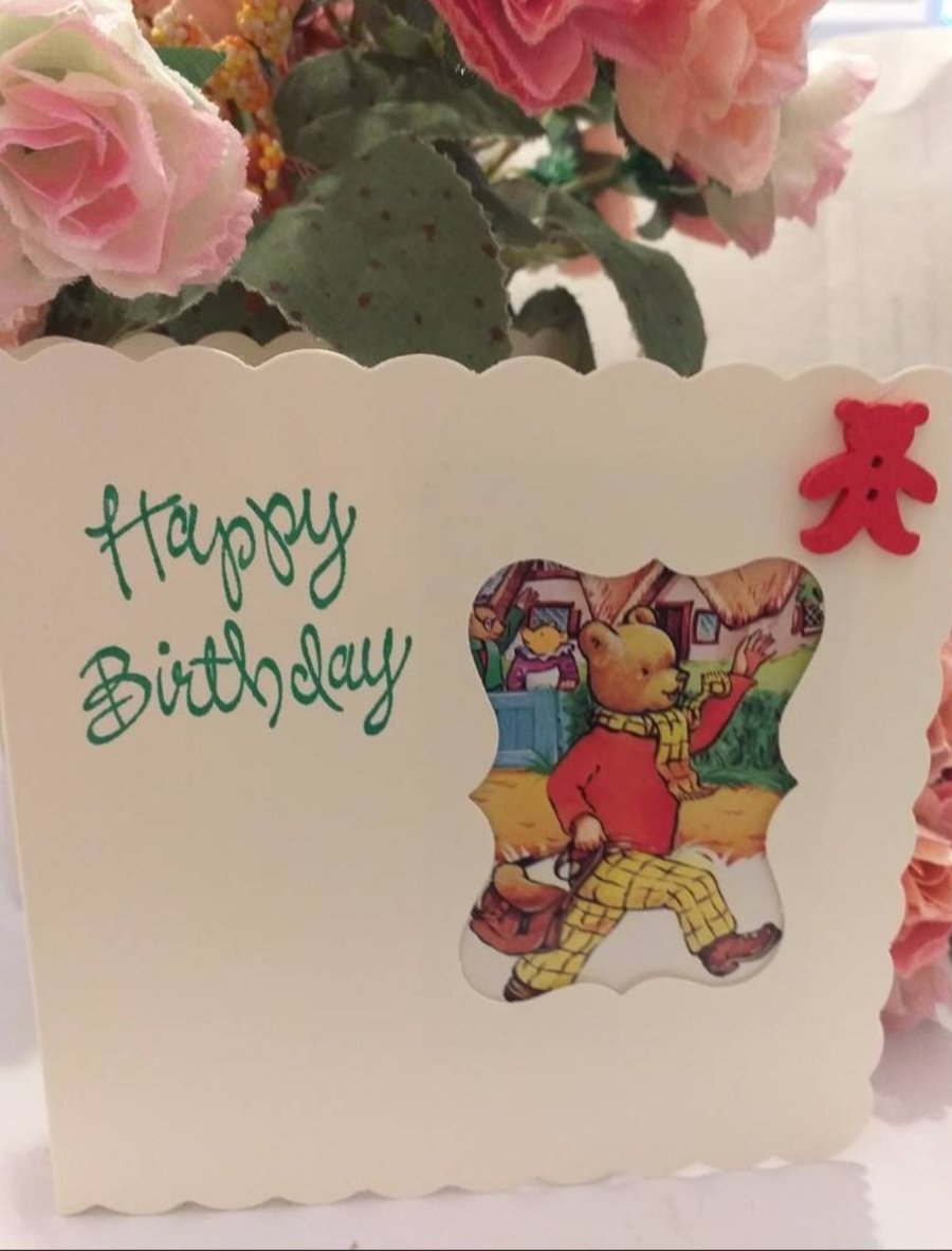 Rupert Bear handmade birthday card made with up... - Folksy