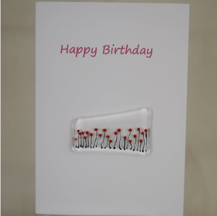 Fused Glass Poppy Birthday Card - Folksy