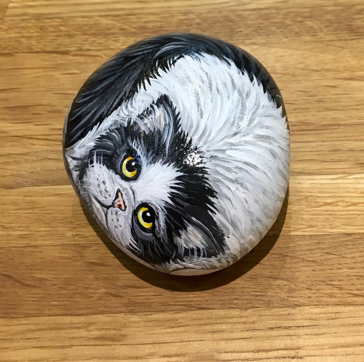 Cat painted pebble garden rock art pet stone po... - Folksy