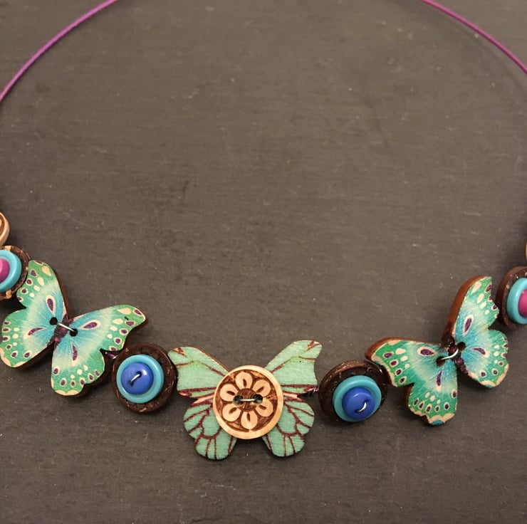 Butterfly button choker necklace - Folksy
