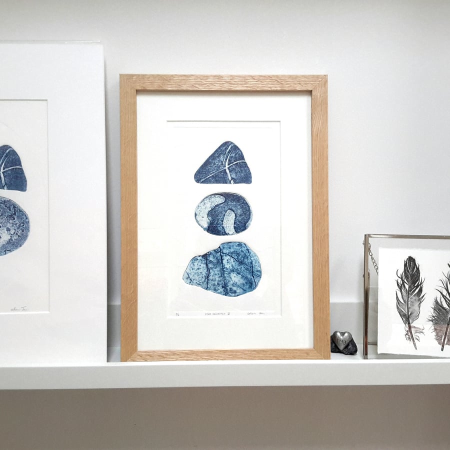 Pebble print blue Collagraph Stone collection Ii - Folksy