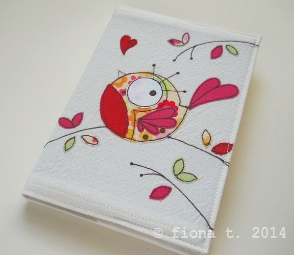 freehand embroidered robin notebook - Folksy