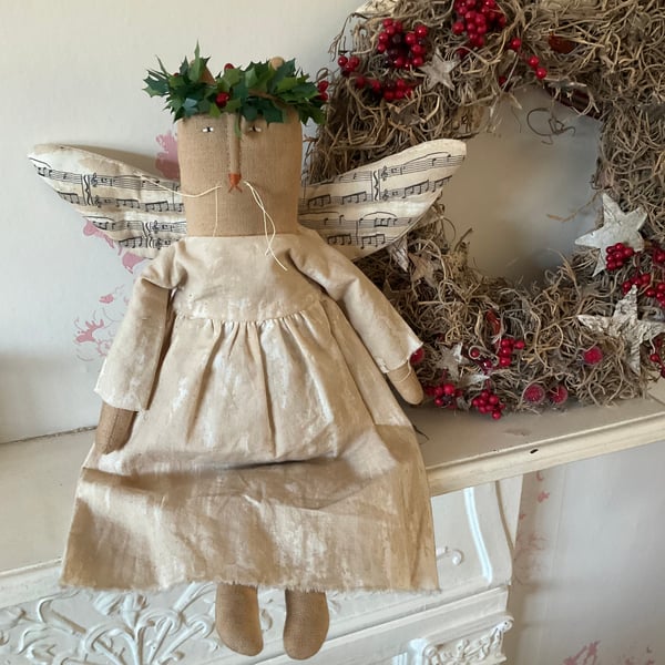 Primitive Miss Holly Angel Cat - Folksy