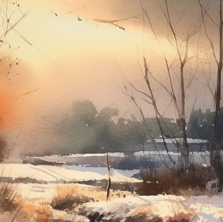 Winter Dawn Landscape Watercolor Print 5x7 - Tr... - Folksy