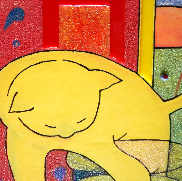 Handmade Fused Glass "cat With Red Fish&qu... - Folksy