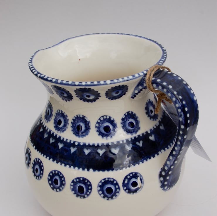 big 2 litre blue and white jug - Folksy