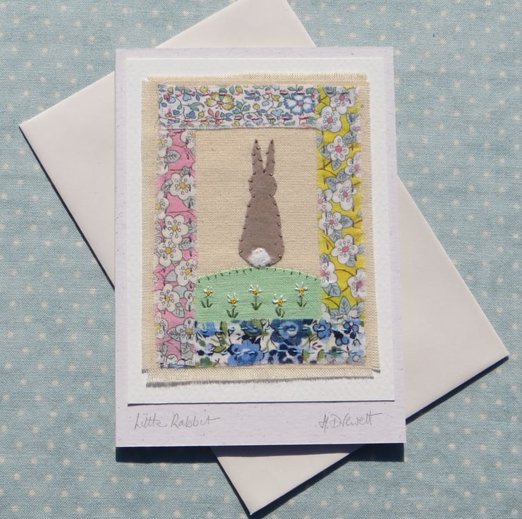 Little Rabbit hand-stitched card for a baby, ch... - Folksy