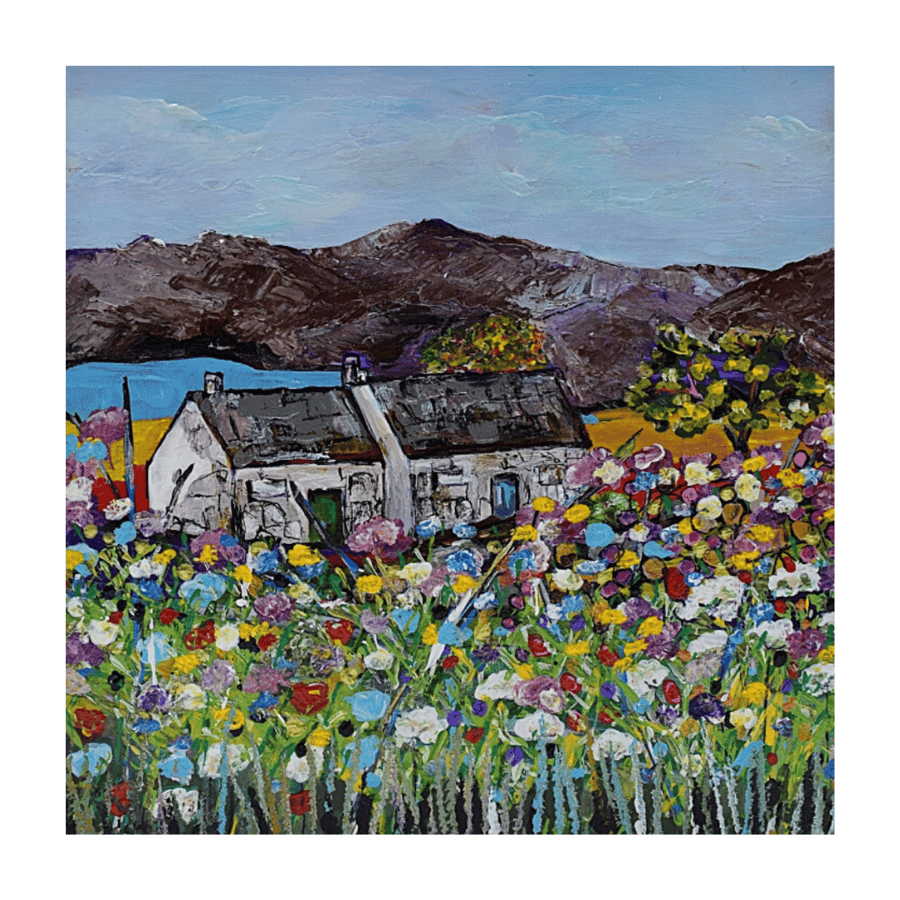 Highland cottages and wildflowers - a framed ac... - Folksy