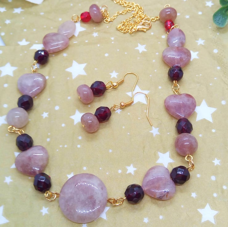Raspberry Quartz and Garnet Red Crystal Necklac... - Folksy