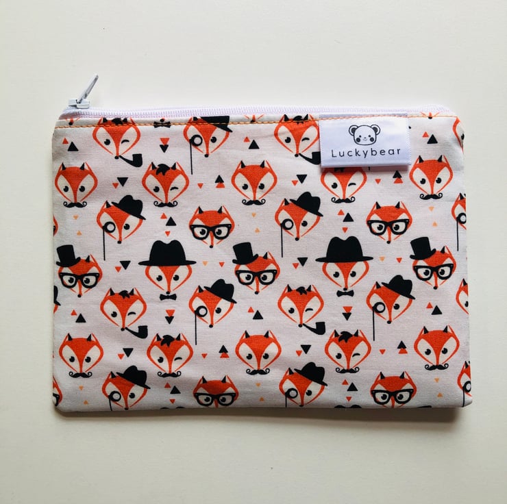 Fox print zip pouch (small); quirky fox print p... - Folksy