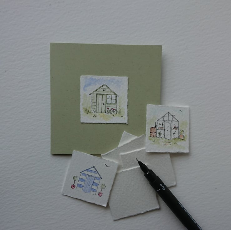 Card - garden shed - original watercolour - rec... - Folksy