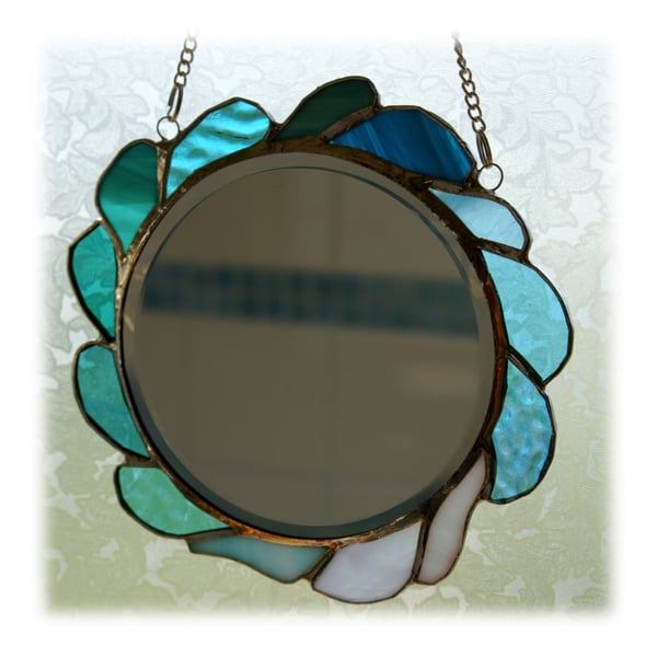 Stained Glass Mirror Sea Aquamarine Round Hand... - Folksy