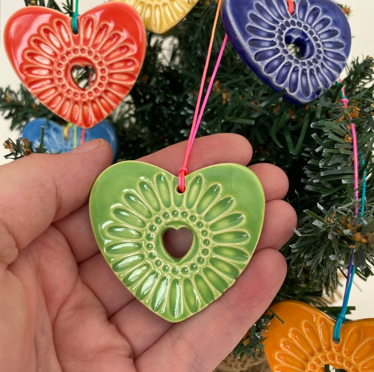 Set of seven rainbow heart decorations - Folksy