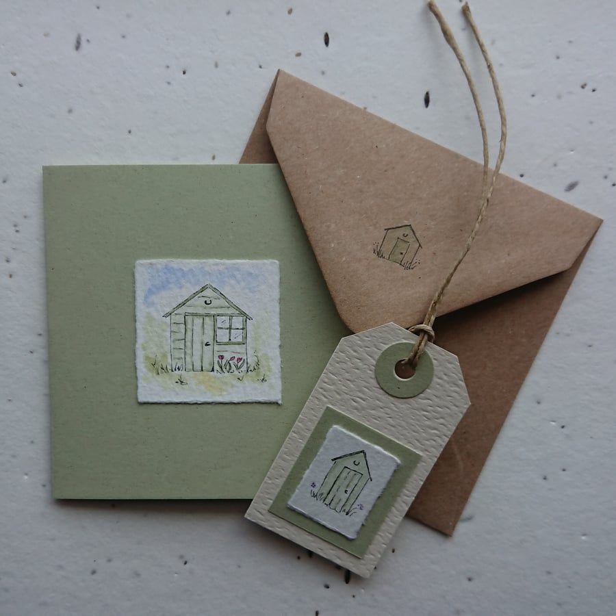 Card - garden shed - original watercolour - rec... - Folksy