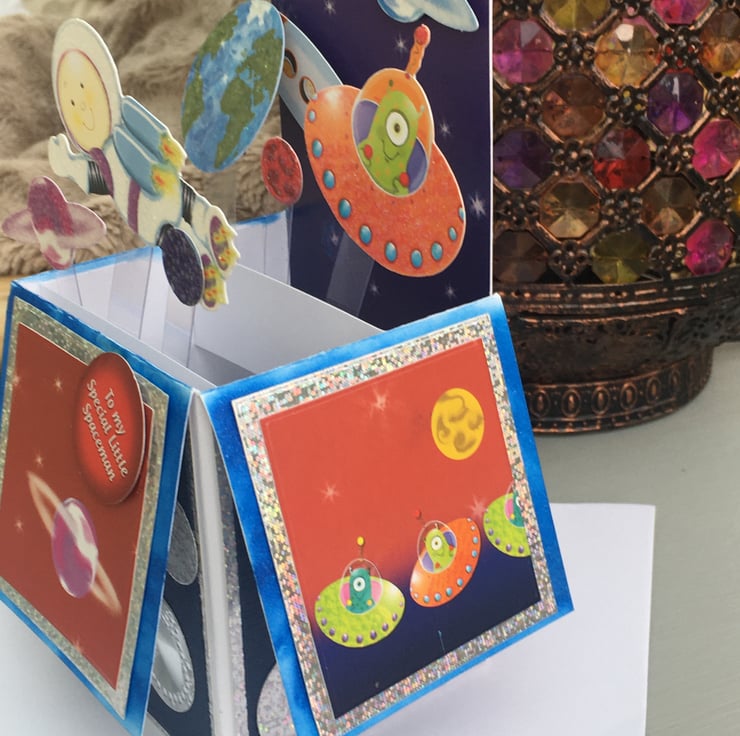 Little Spaceman pop-up birthday card - Folksy