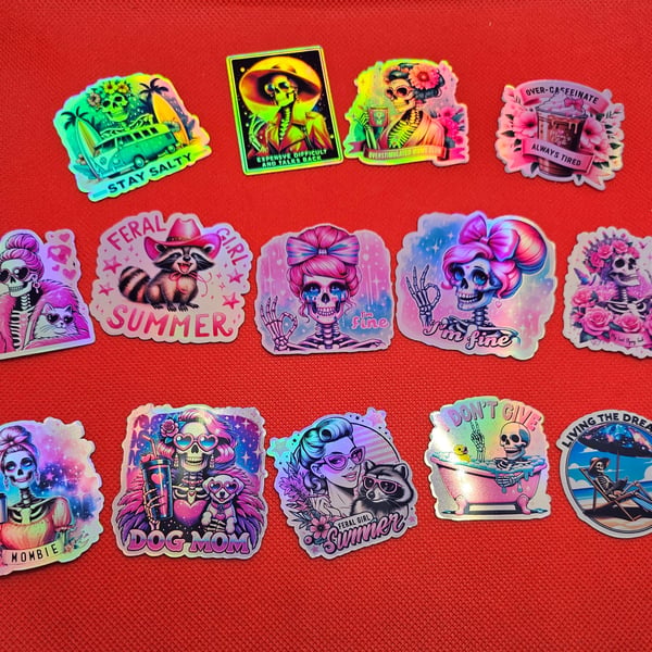 14 Holographic cute Skeleton Stickers for Women... - Folksy
