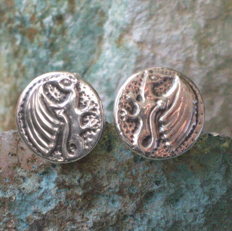 Handmade Silver Pewter Cufflinks, Dragon Design - Folksy