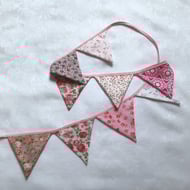 Pink, white, flag bunting, floral, cotton fabri... - Folksy