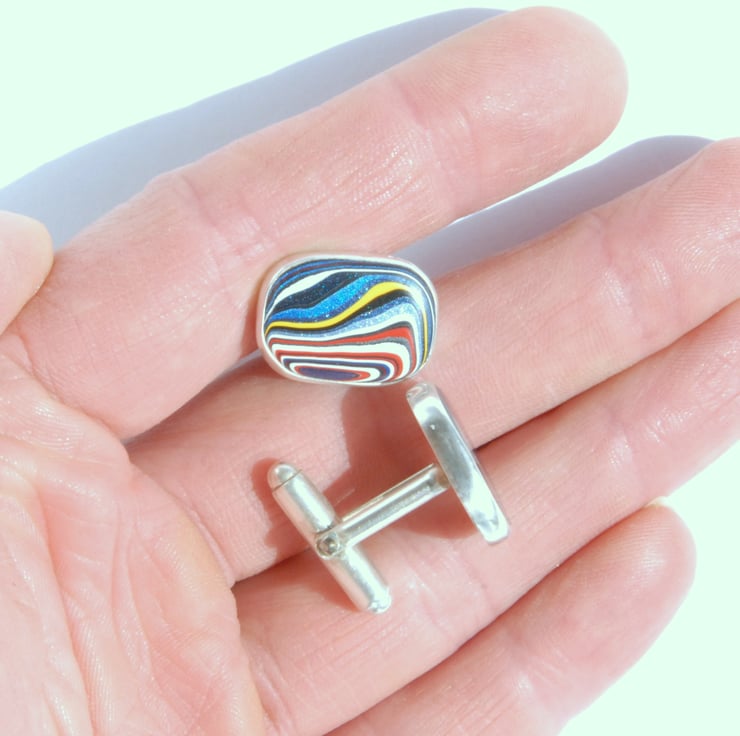 Small Harley fordite and silver swivel cufflinks - Folksy
