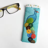 Turquoise glasses case with "stitchograph&... - Folksy