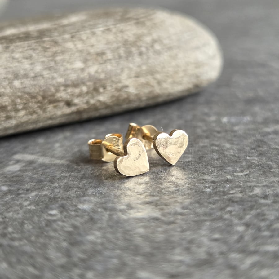 9ct gold heart earrings, Tiny love heart studs - Folksy