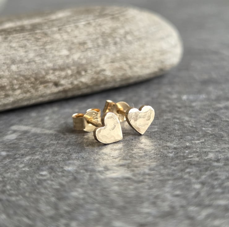 9ct gold heart earrings, Tiny love heart studs - Folksy