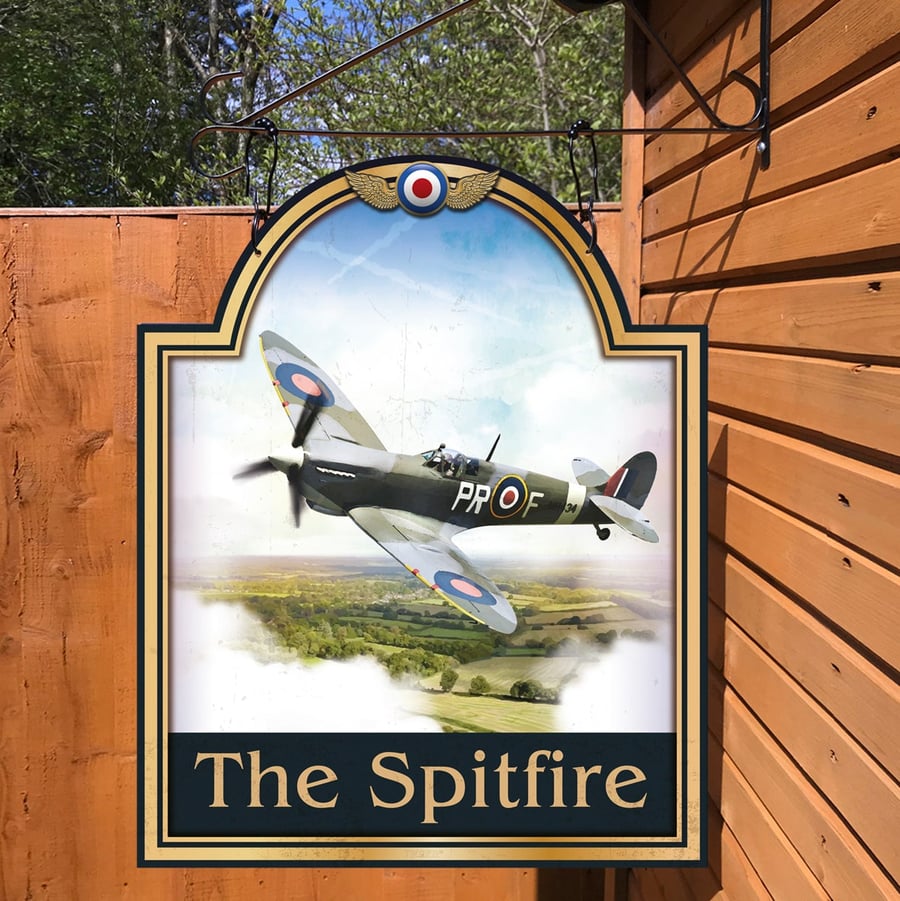 The Spitfire - Hanging personalised bar sign - Folksy