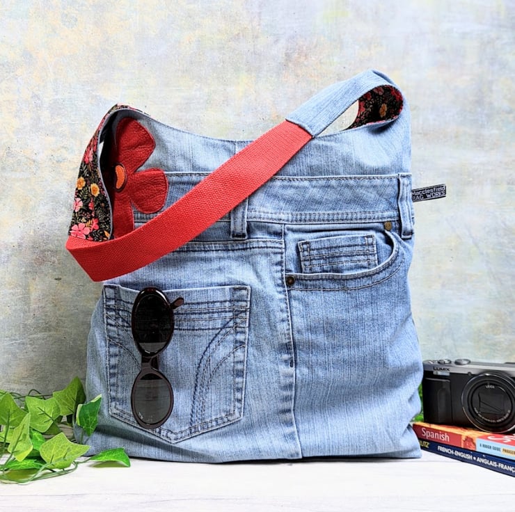 Denim Tote Bag - Faded Denim Large Shoulder Bag... - Folksy